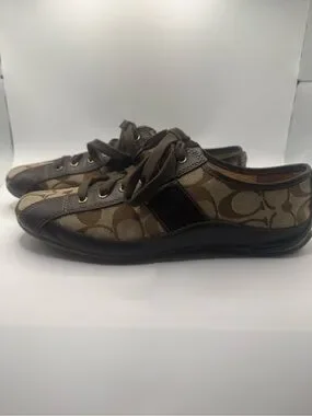 Coach | Shoes | Coach Womens Brown Signature Canvas Sneakers With Dark ...